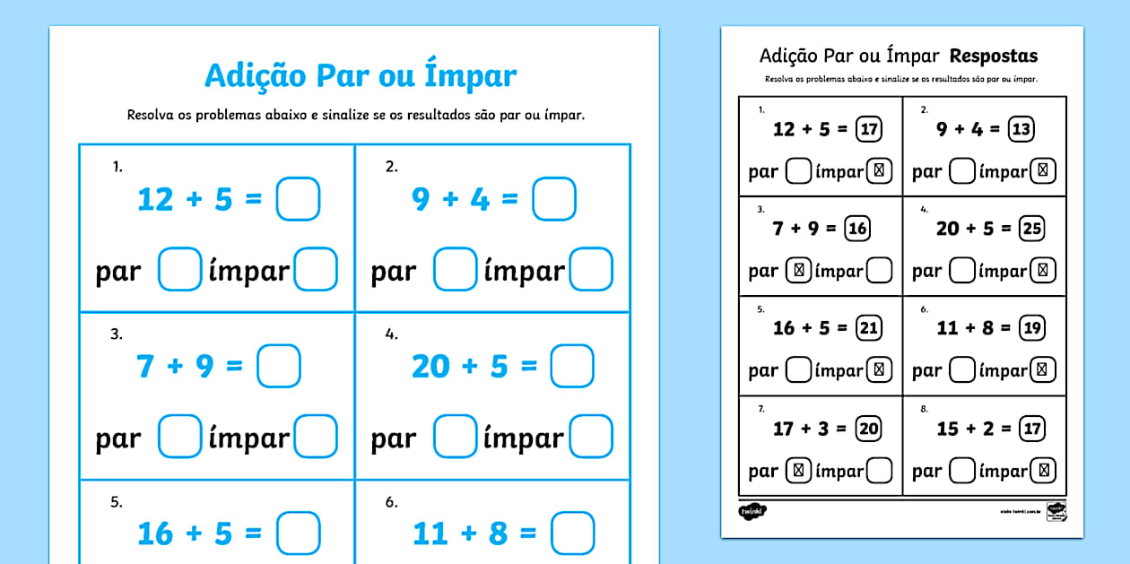 Atividade de Adição - Par ou Ímpar (teacher made)