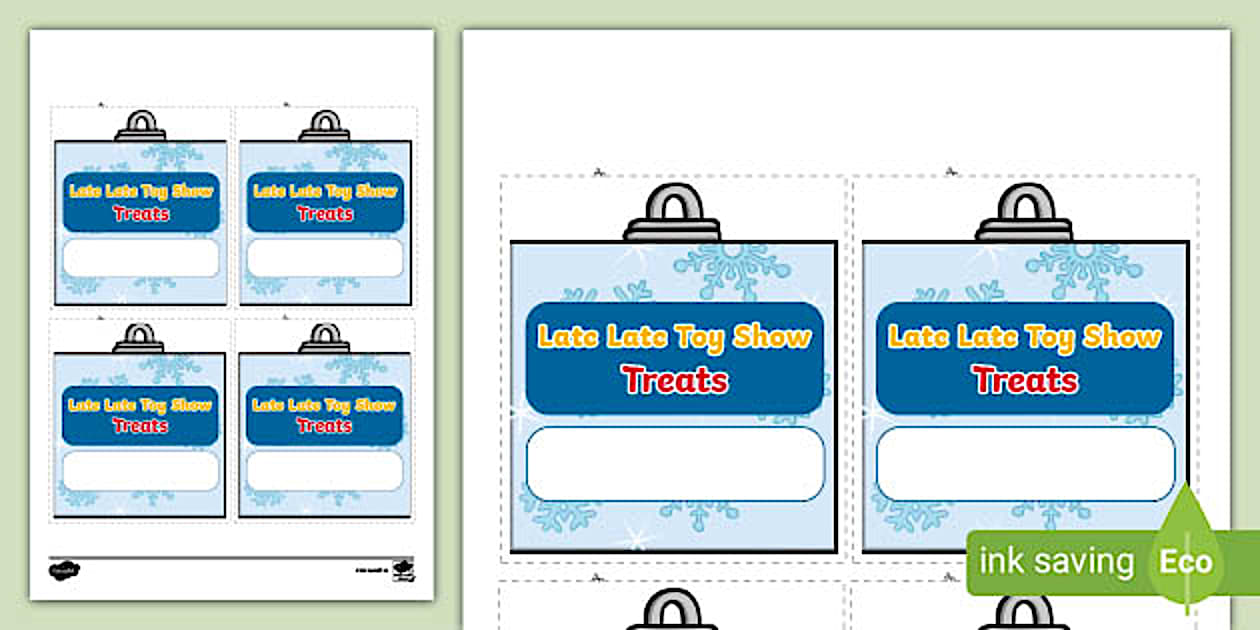 The Late Late Toy Show Treat Bag Label (teacher made)