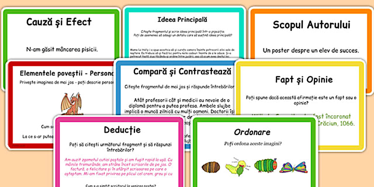Guided Reading Skills Task Cards Romanian Translation