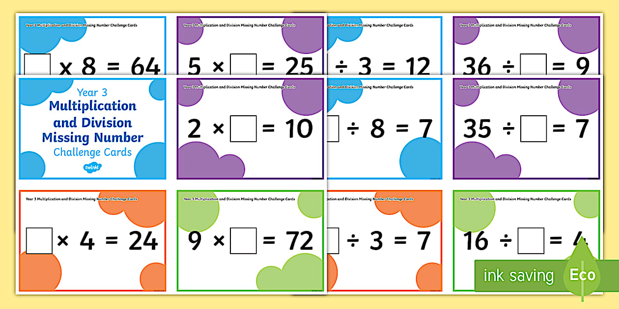 Editable Year 3 Multiplication and Division Missing Number Challenge Cards