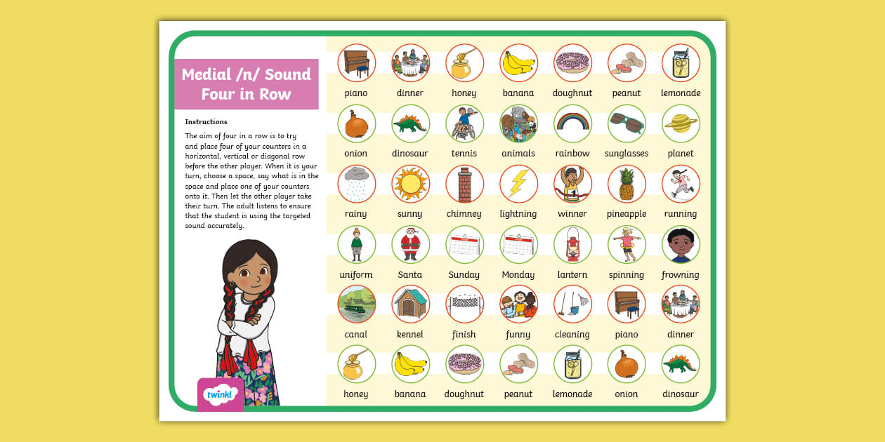 Medial /n/ Sound Four in a Row (Teacher-Made) - Twinkl