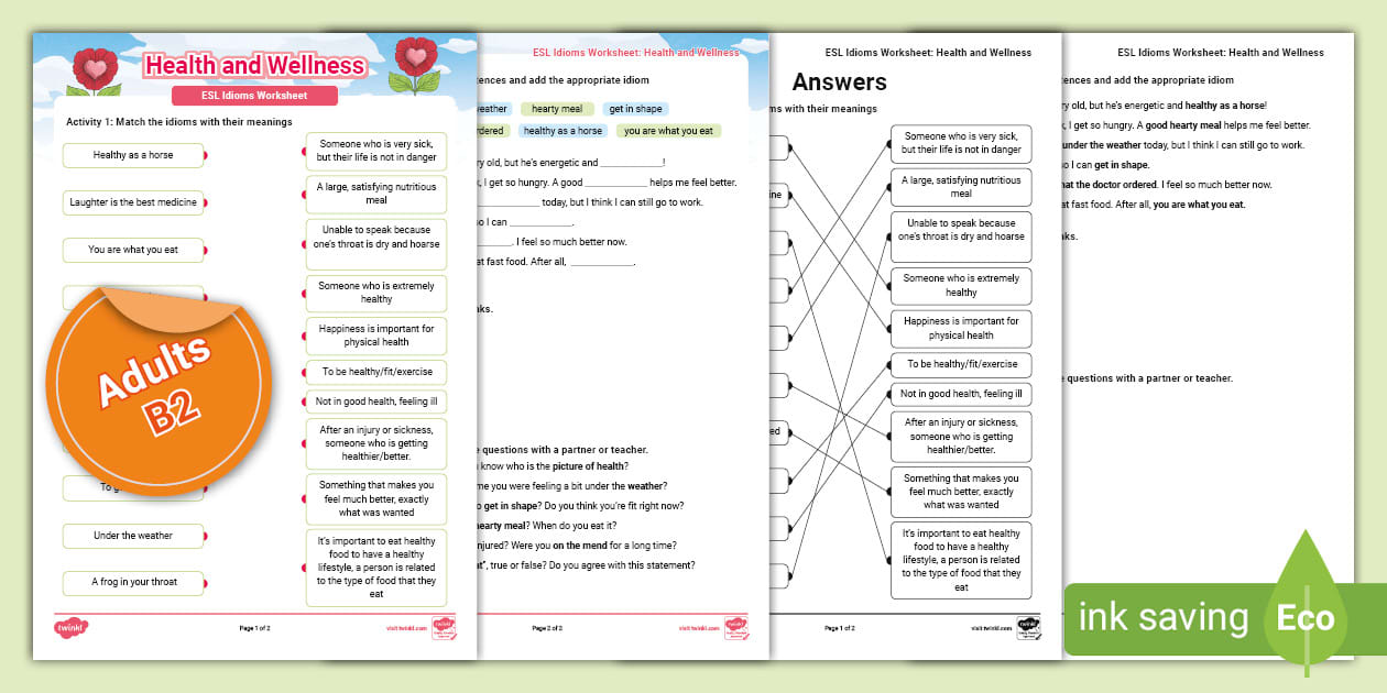ESL Health and Wellness - Idioms and Expressions Twinkl