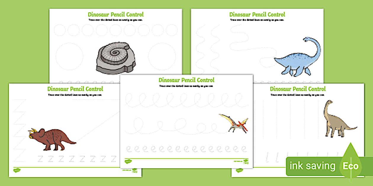Dinosaur Pencil Control Worksheets - Twinkl