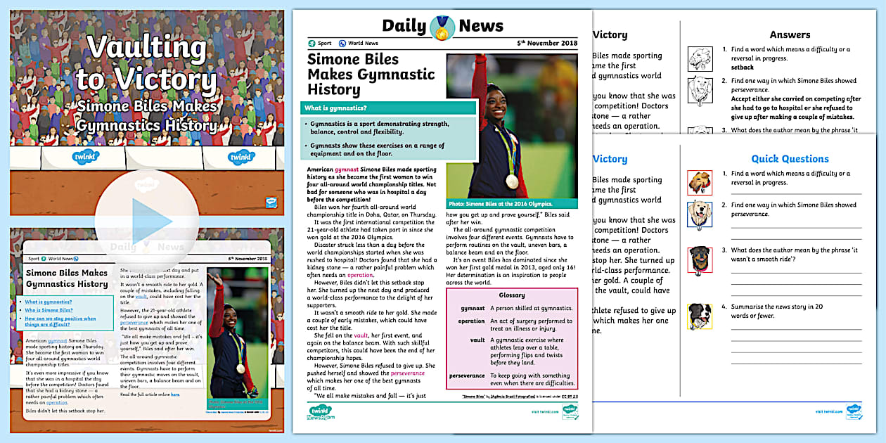 UKS2 Simone Biles Makes Gymnastics History Daily News Resource Pack