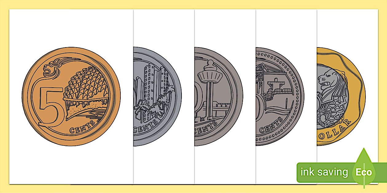 *A4 Singapore Coin Cut-Outs* (Teacher-Made) - Twinkl