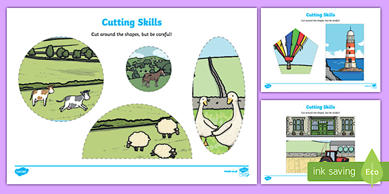 Black and White Trains Cutting Skills Worksheet to Support Teaching on The