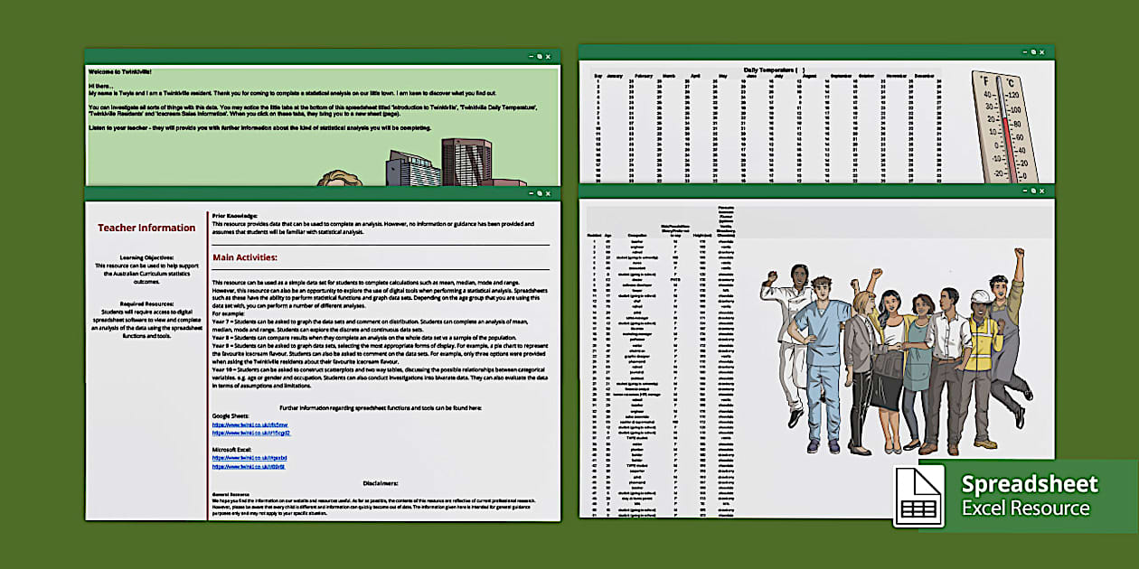 Fictional Data Spreadsheet for Statistics Activities