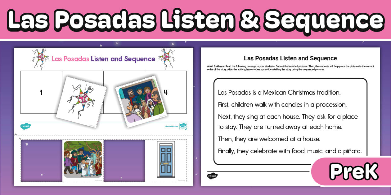Prekindergarten Las Posadas Listen and Sequence Worksheet