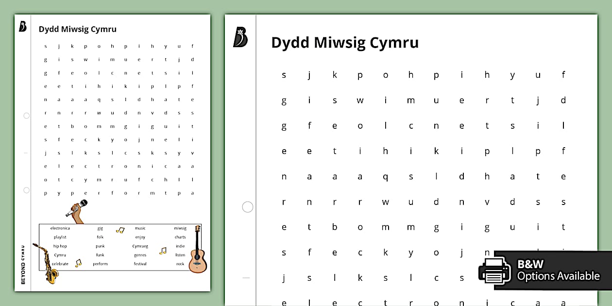 Dydd Miwsig Cymru: Wordsearch