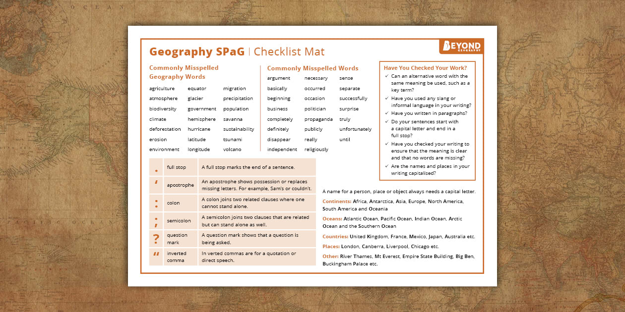 KS3 Geography SPaG Checklist Mat (teacher made) - Twinkl