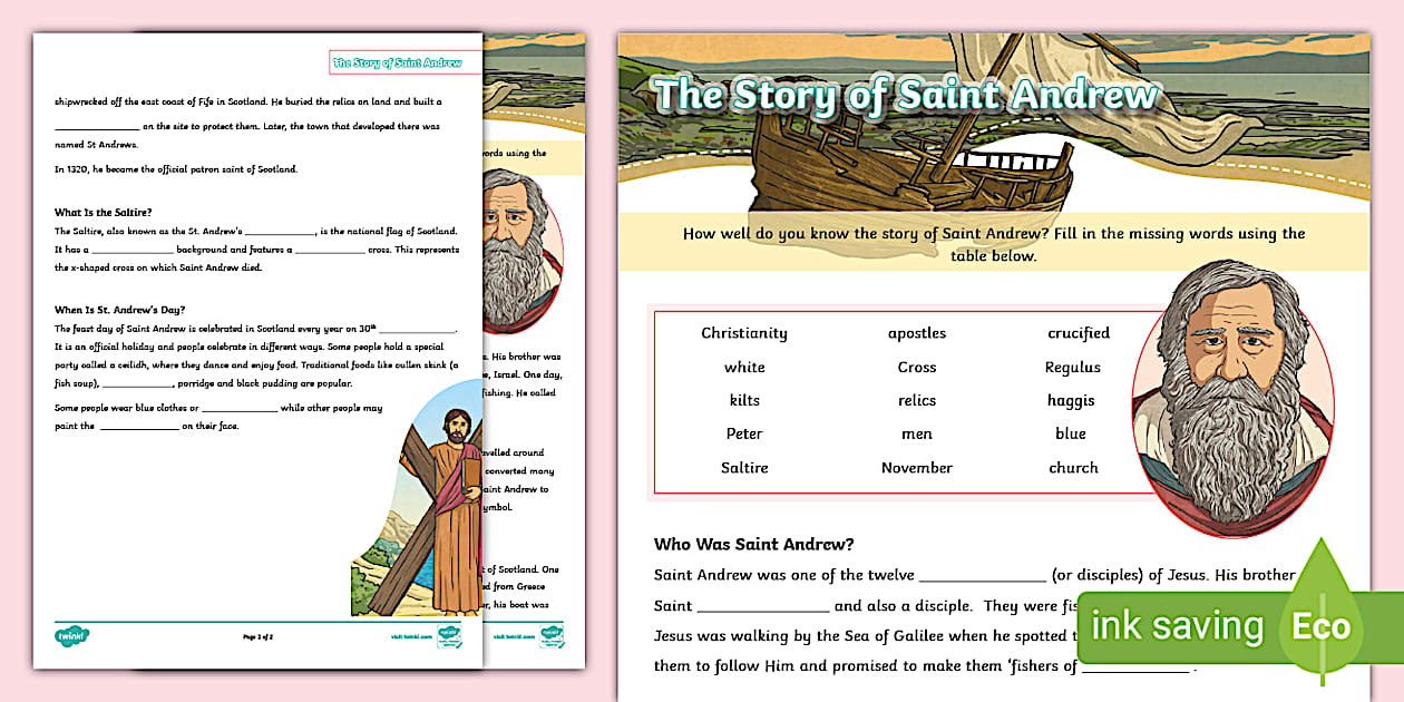 KS2 The Story of Saint Andrew Cloze Activity - RE - Twinkl