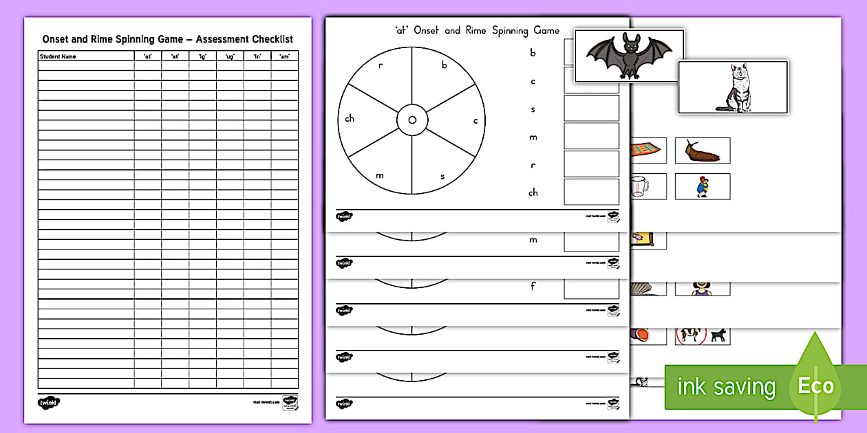 Onset and Rime Spinner Game for K-2nd Grade (teacher made)
