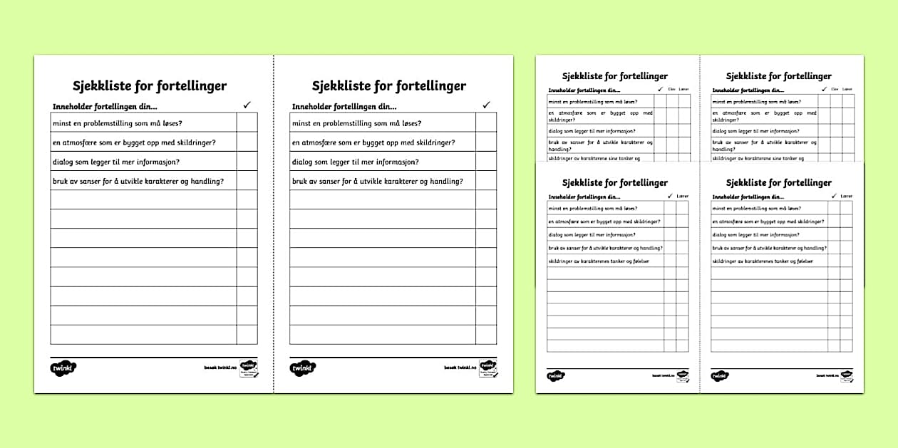 Sjekkliste for fortellinger (teacher made) - Twinkl