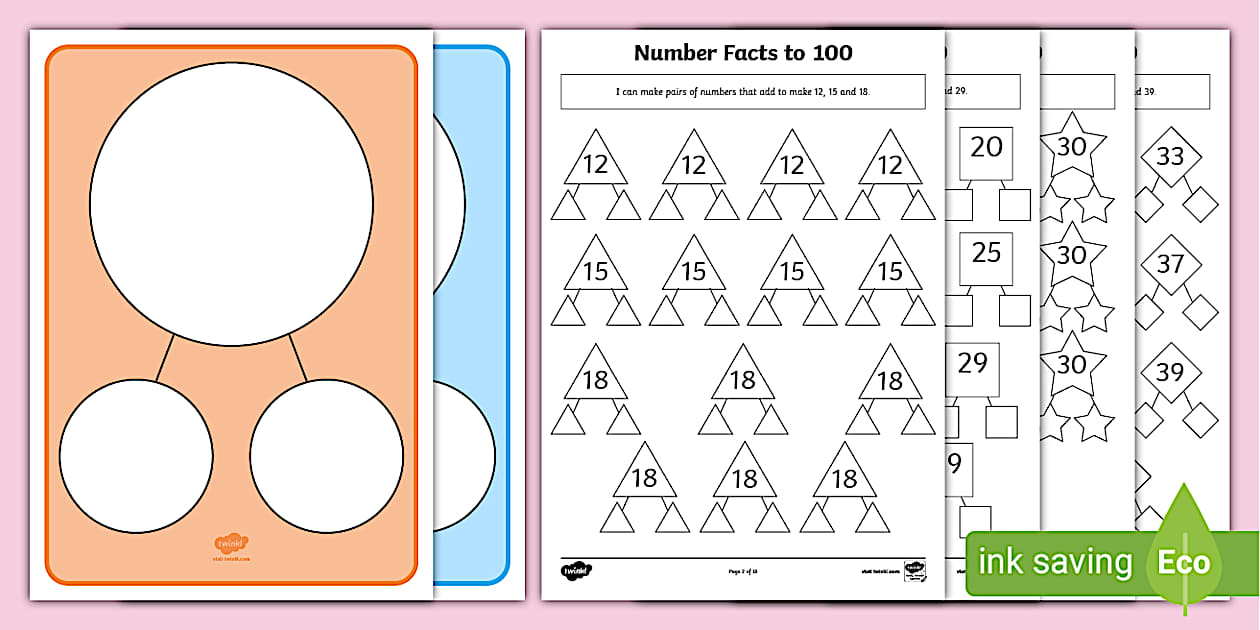 Number Facts to 100 Part Whole Activity and Worksheet Pack