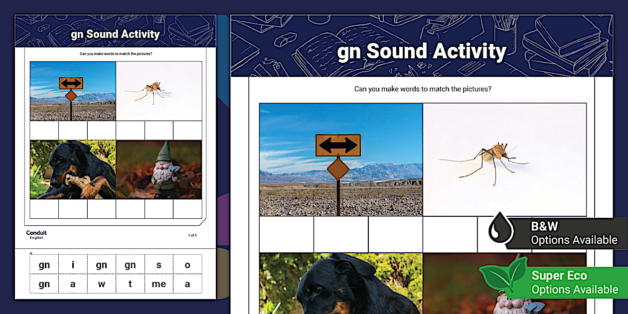 Reinforcing Sounds: 'gn' Cut and Stick Activity - Twinkl