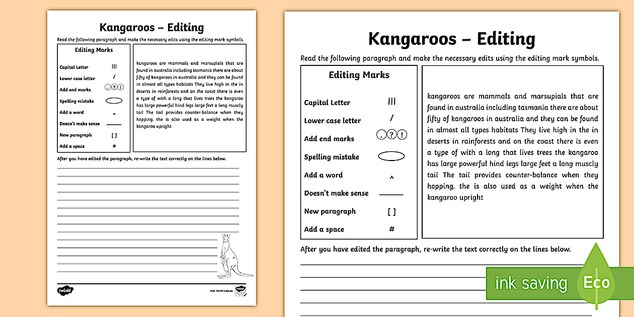 Editable Kangaroo Editing Passages Worksheet - Twinkl