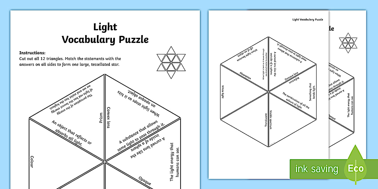 Editable Light Topic Vocabulary Puzzle (teacher made)