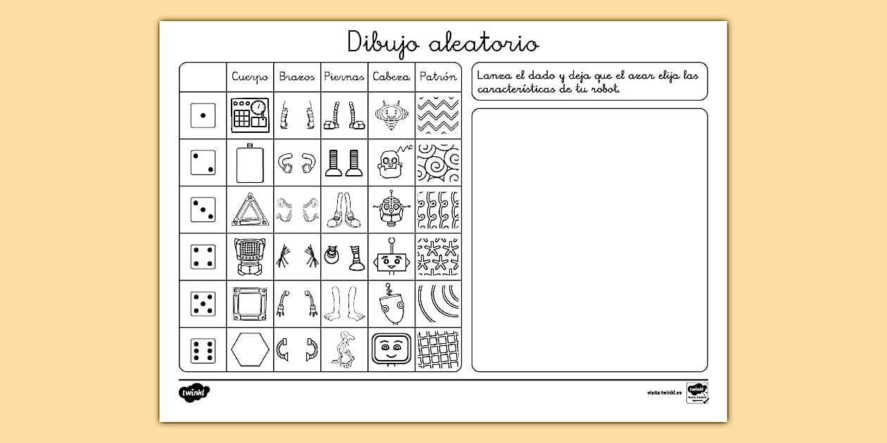 Ficha de actividad: Dibujo aleatorio - Robot (teacher made)