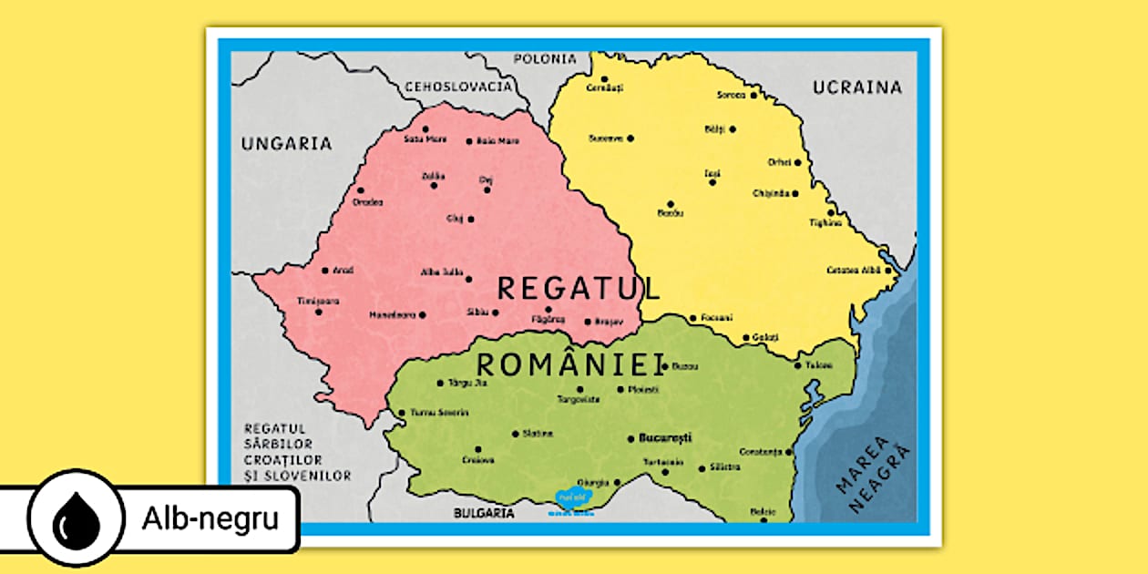 Harta României la 1918 - Planșă cu diferite dimensiuni