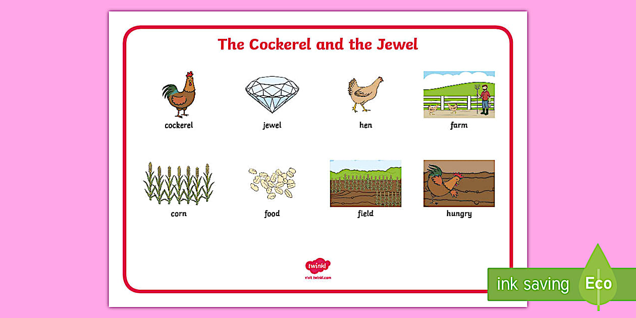 Cursive The Cockerel and the Jewel Word Mat (teacher made)