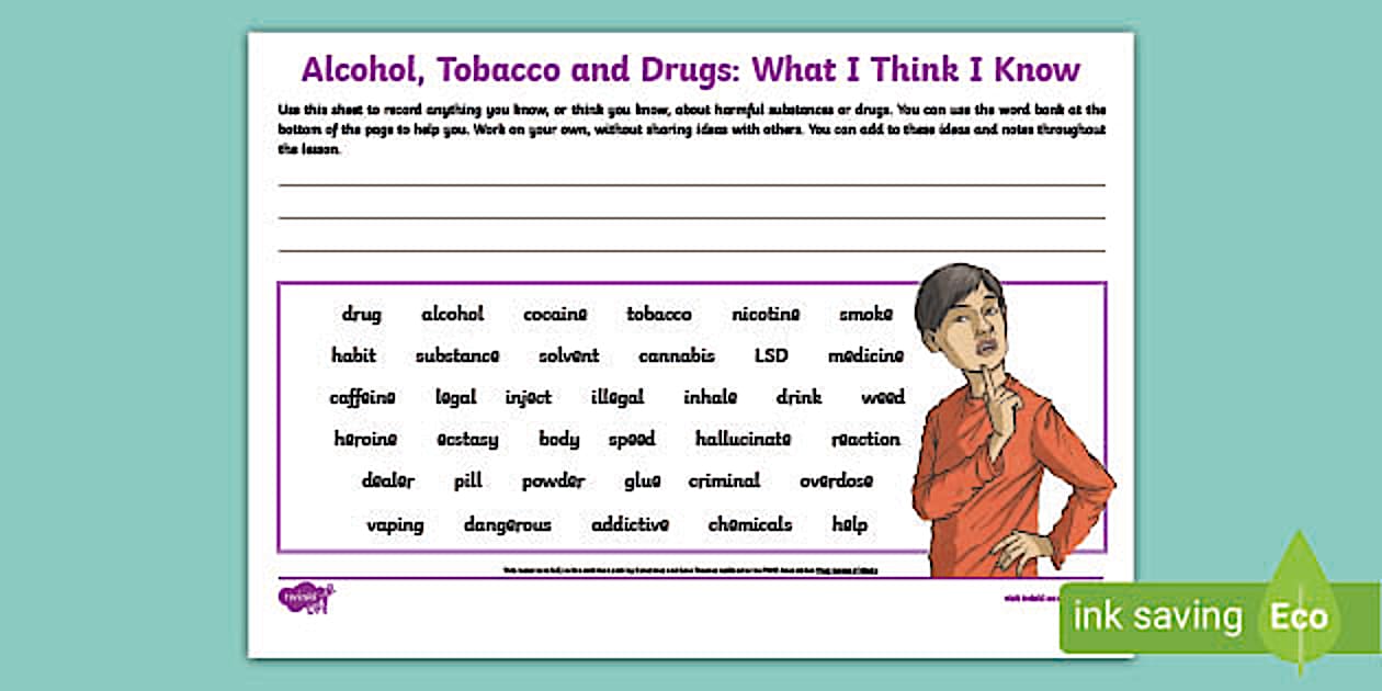 Alcohol, Tobacco and Drugs Activity Sheet | PSHE Resources