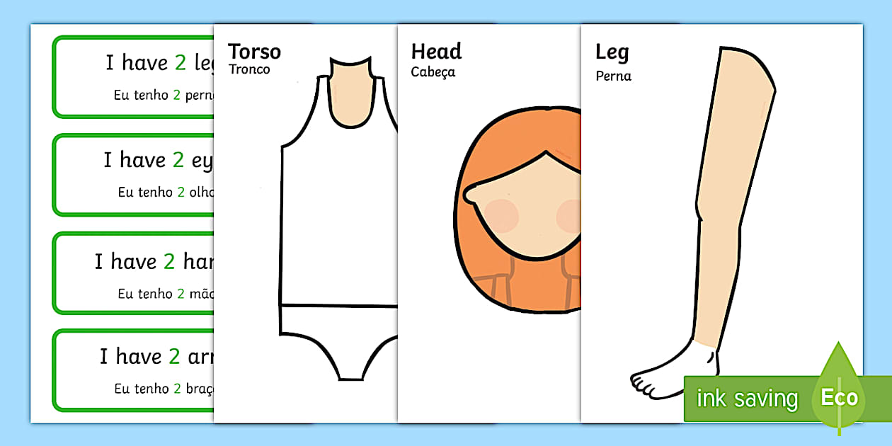 Body Part Counting Cut-Out Activity English/Portuguese - Body Part Counting