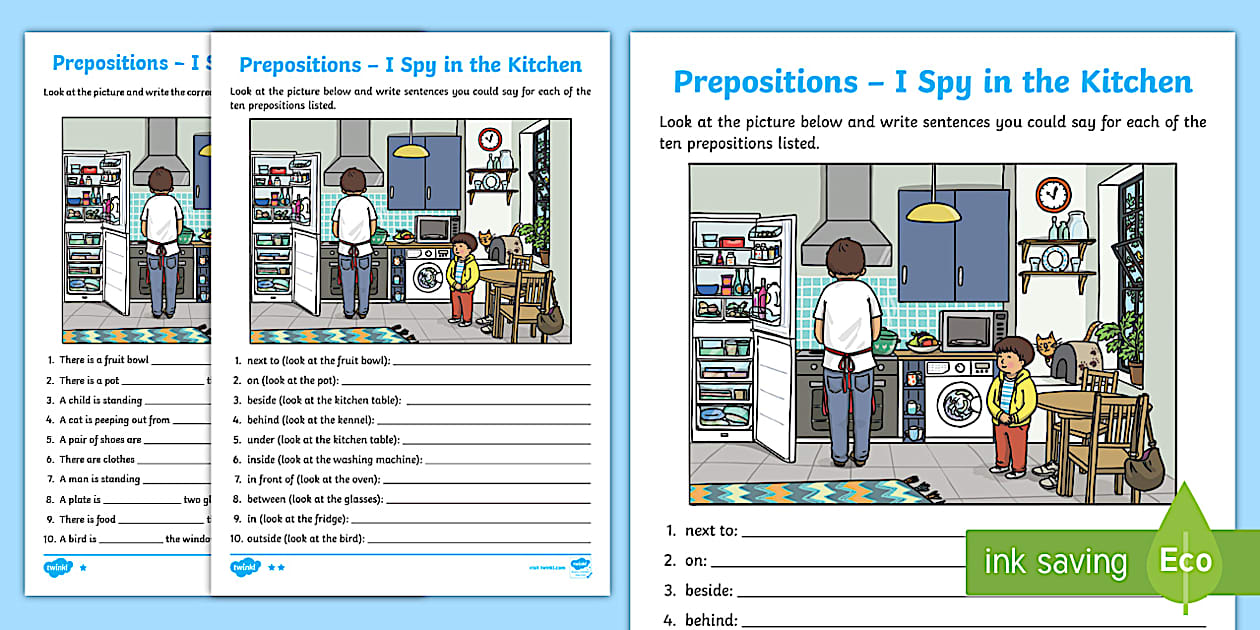 Editable Prepositions I Spy in the Kitchen Differentiated Worksheets