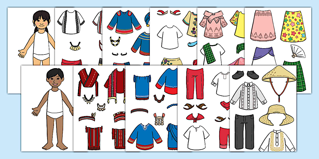Philippines Traditional Clothing Dress Up Dolls | Twinkl
