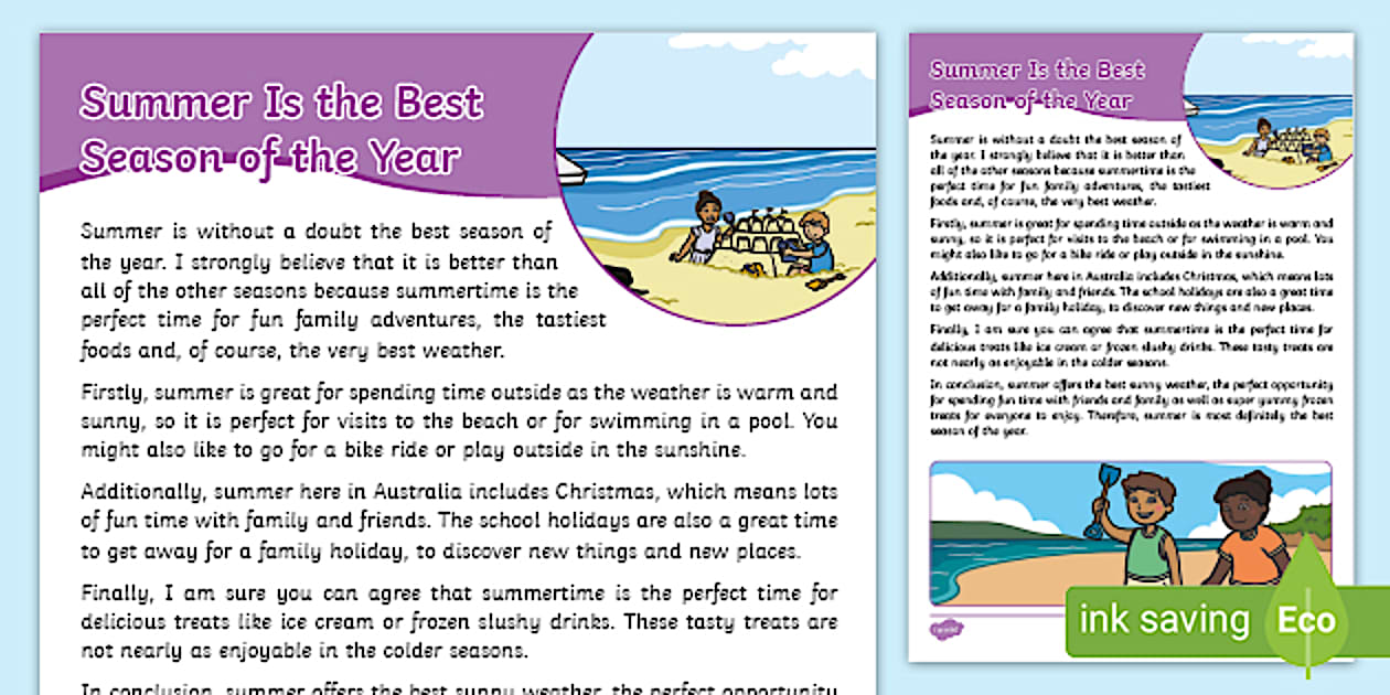 Summer Is Best Persuasive Text Example Foundation to Year 2
