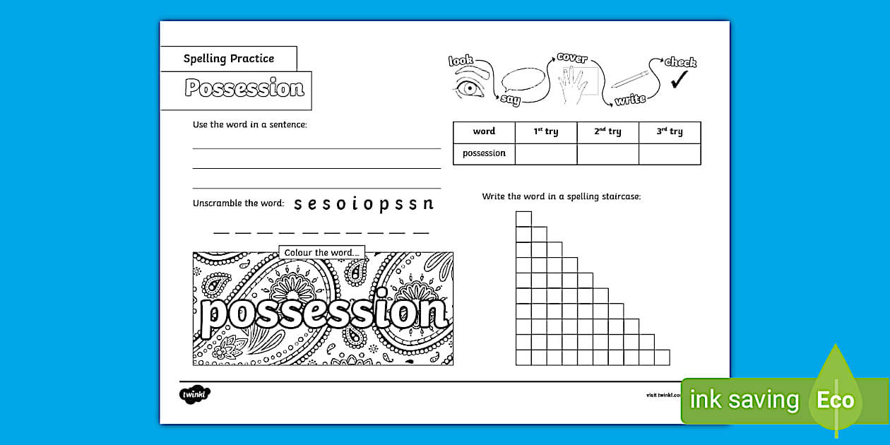 Possession Spelling Practice Worksheet (teacher made)