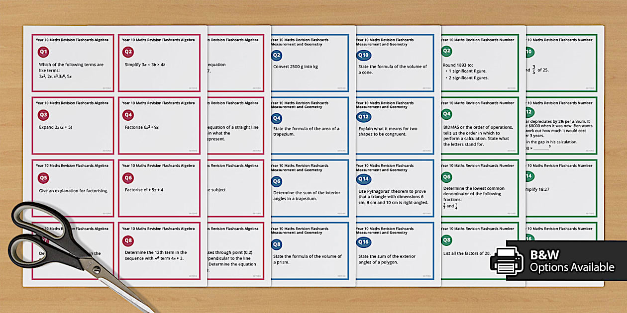 Year 10 Maths Revision Flashcards Resource Pack - Twinkl