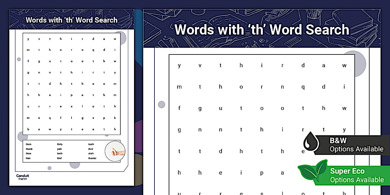 Reinforcing Sounds: Words With 'th' Word Search