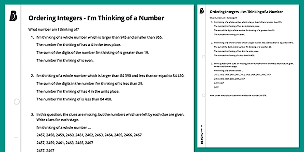 👉 Ordering Integers - I’m Thinking of a Number - Twinkl