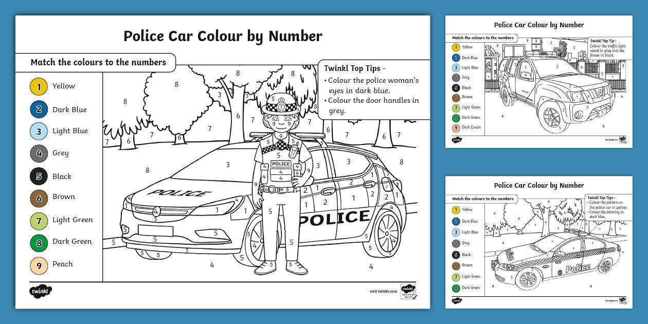 Police Car Colour by Number Pages