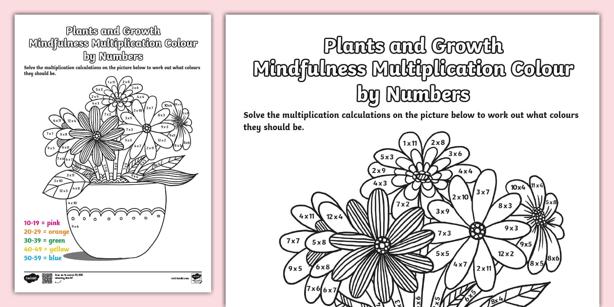 Plants and Growth Themed Mindfulness Multiplication Colour by Numbers