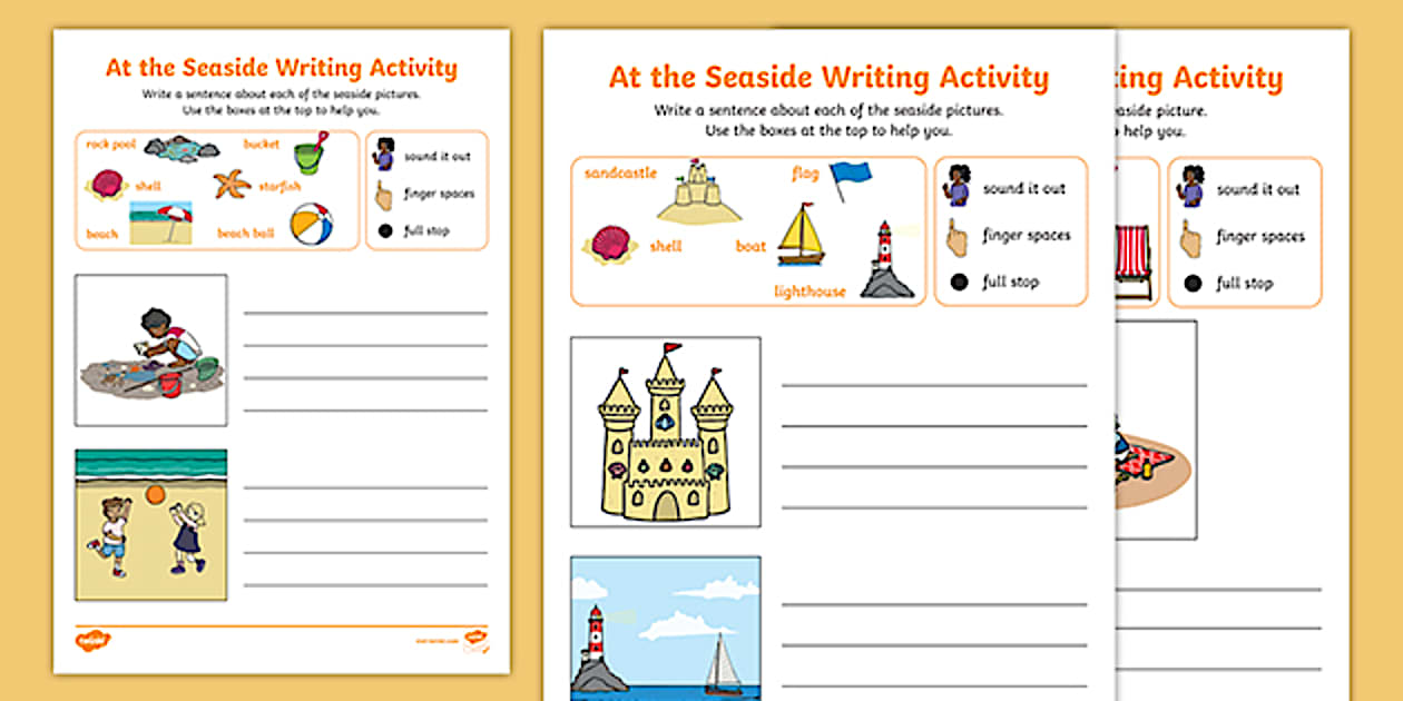At the Seaside Early Writing Activities - Resources - Twinkl
