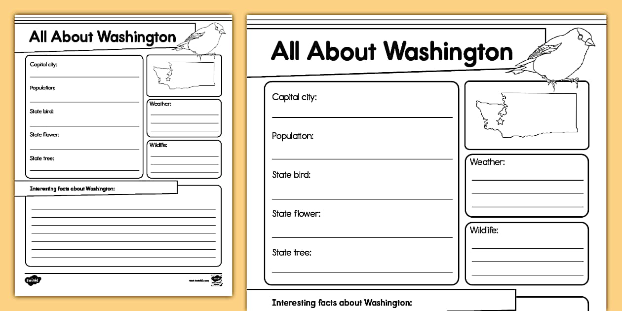 All About Washington Research Worksheet for K-2nd Grade