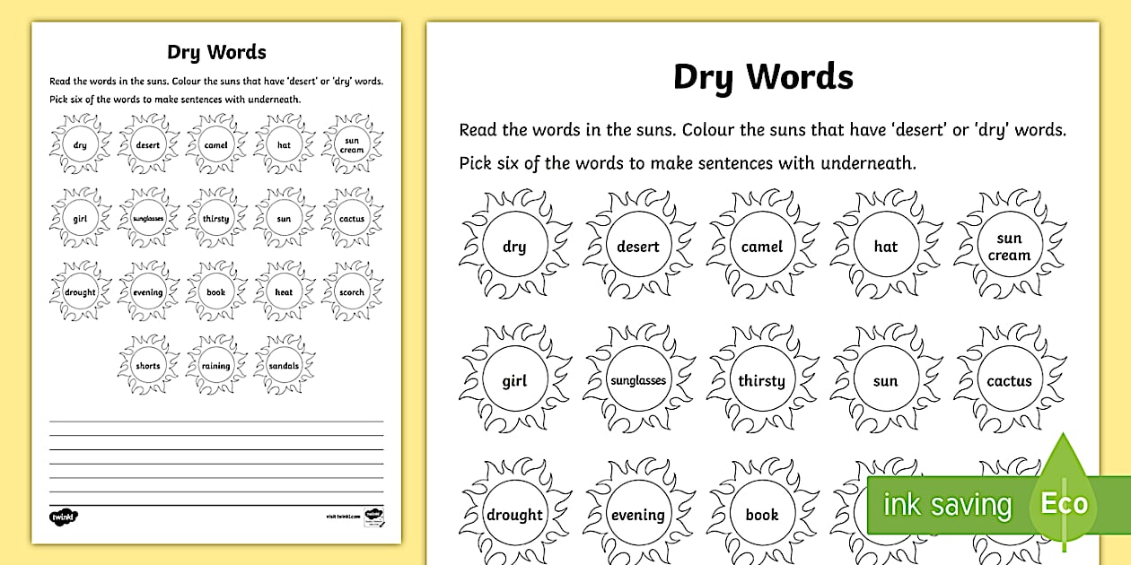 Dry Words Reading Worksheet / Worksheet - Twinkl