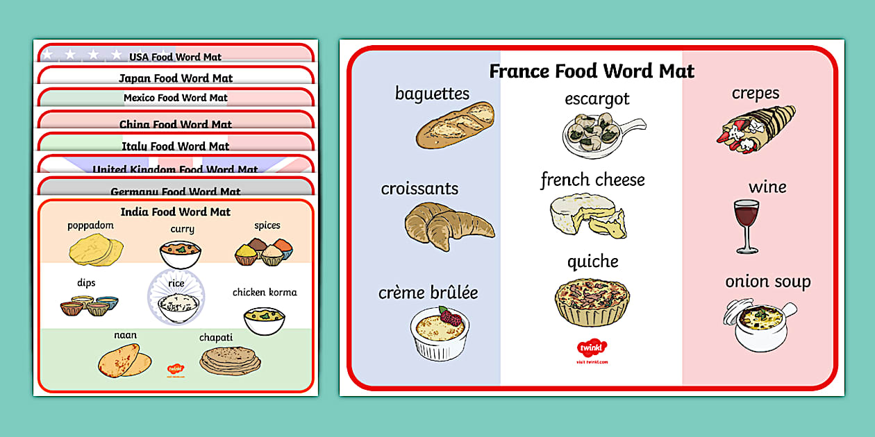 Cursive Food of the World Word Mats (teacher made) - Twinkl