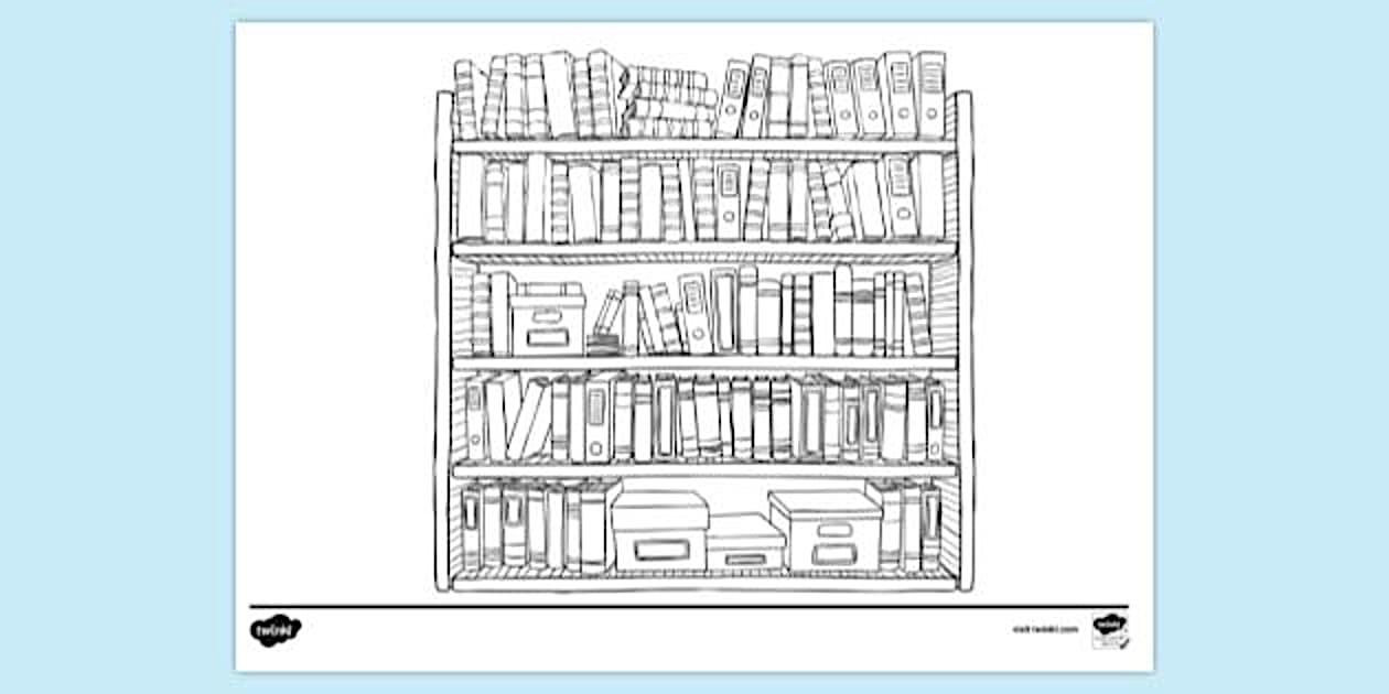 Coloured Books on Bookshelf Colouring Sheet (teacher made)