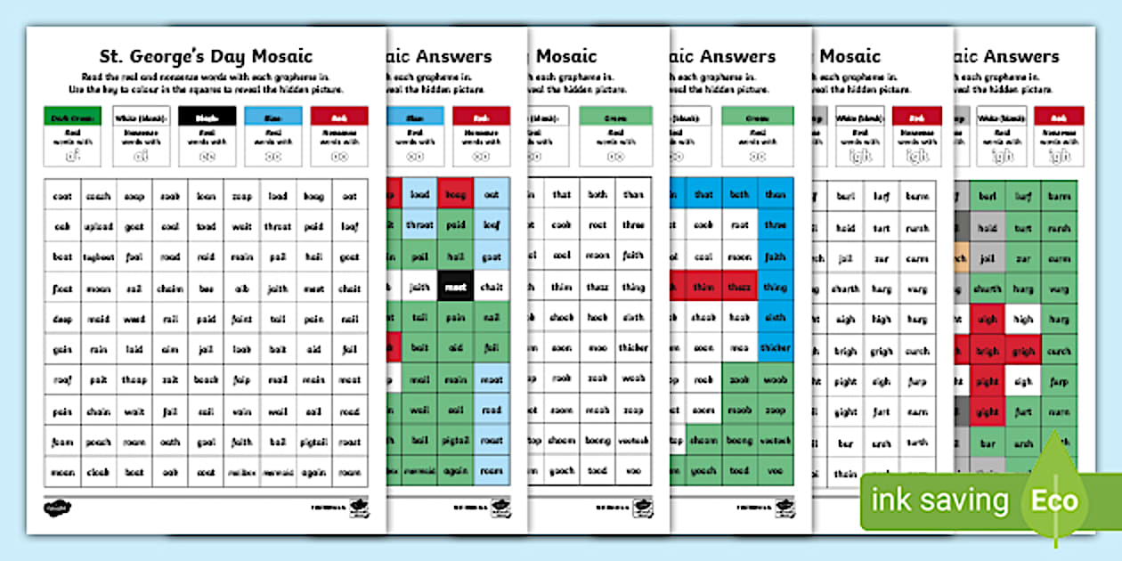 St. George's Day Phase 3 Phonics Mosaic Worksheets - Twinkl