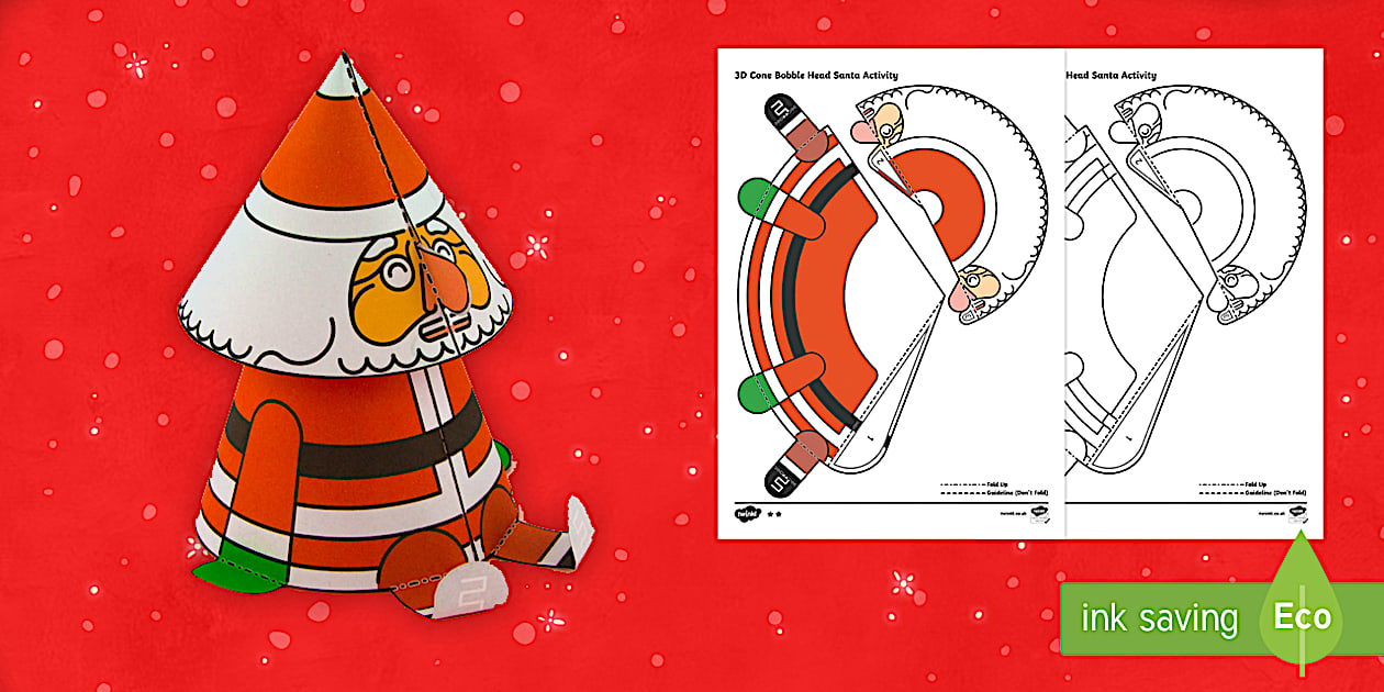 Simple 3D Cone Bobble Head | Christmas Santa Paper Craft