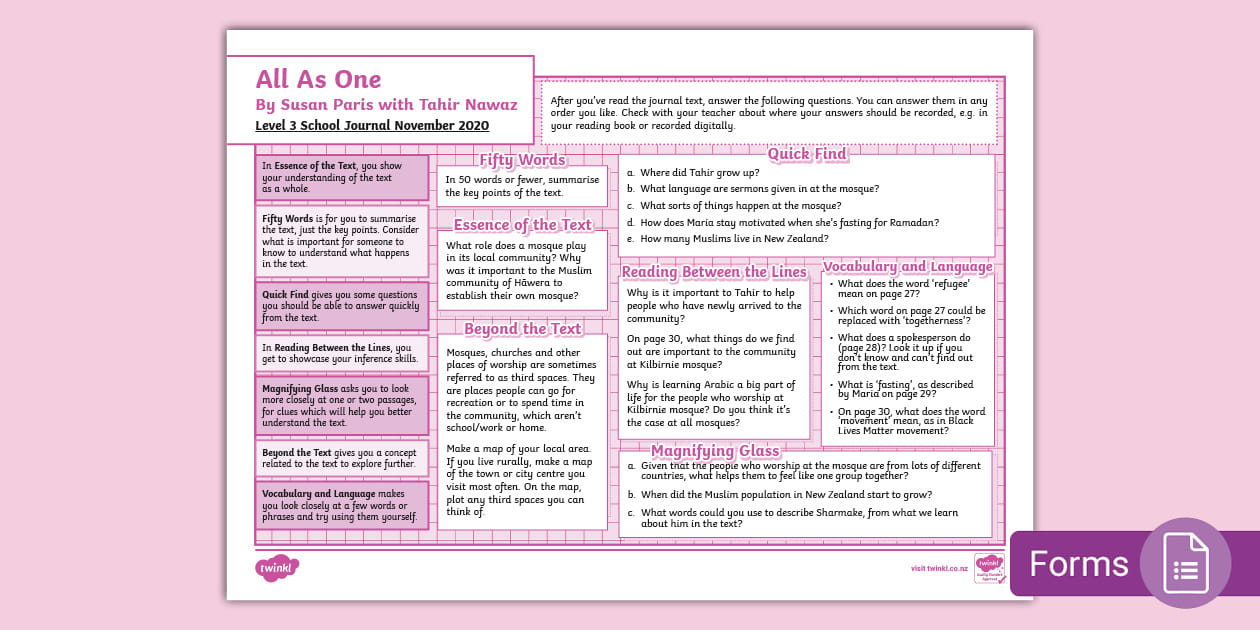 Nov 2020 L3 Journal - All As One (teacher made) - Twinkl