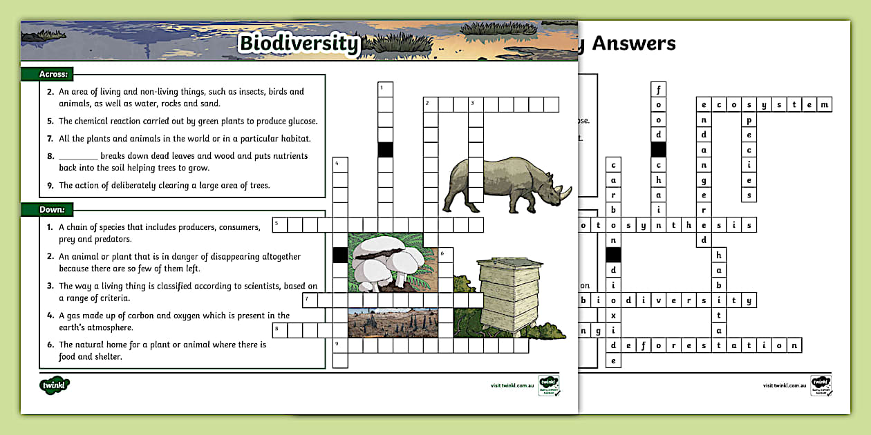 Biodiversity Crossword (Teacher-Made) - Twinkl