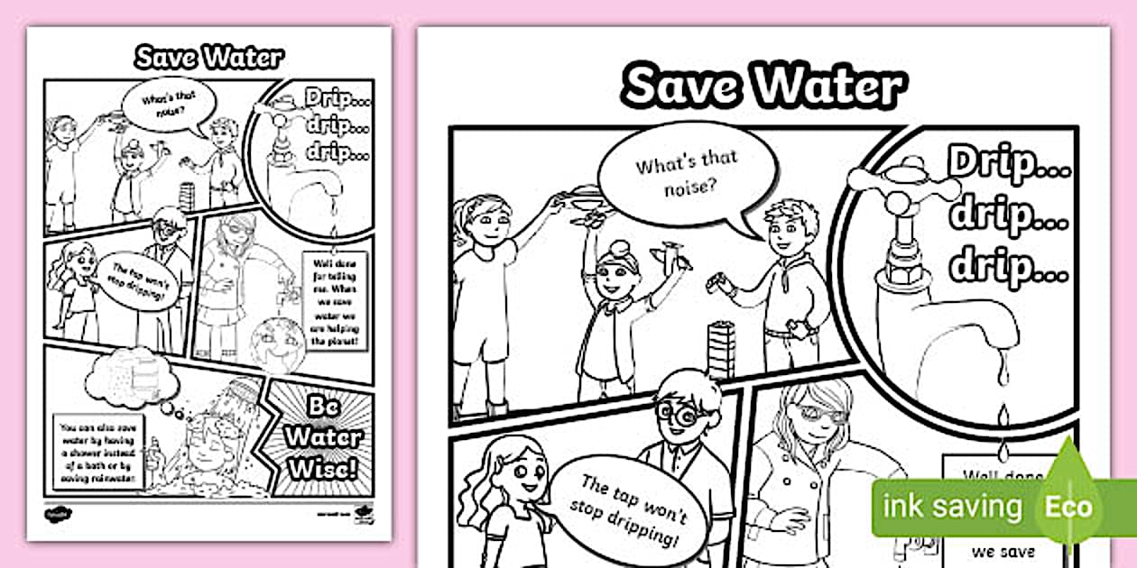 Save Water Colouring Comic Strip Activity - Twinkl - KS1