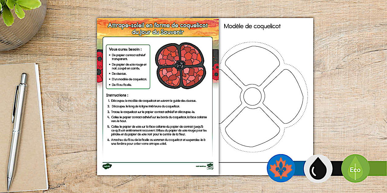 Remembrance Day Poppy Suncatcher Craft French (teacher made)