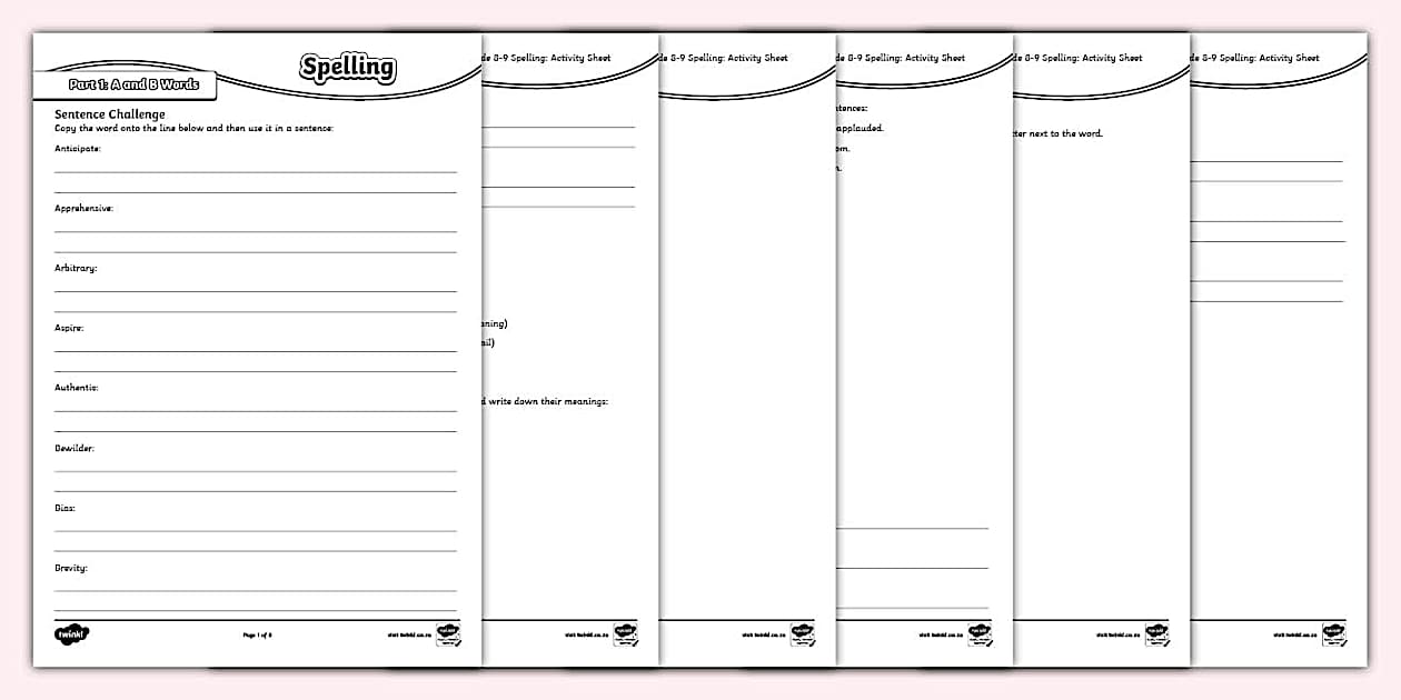 Grade 8–9 Spelling Activity Sheets (teacher made) - Twinkl