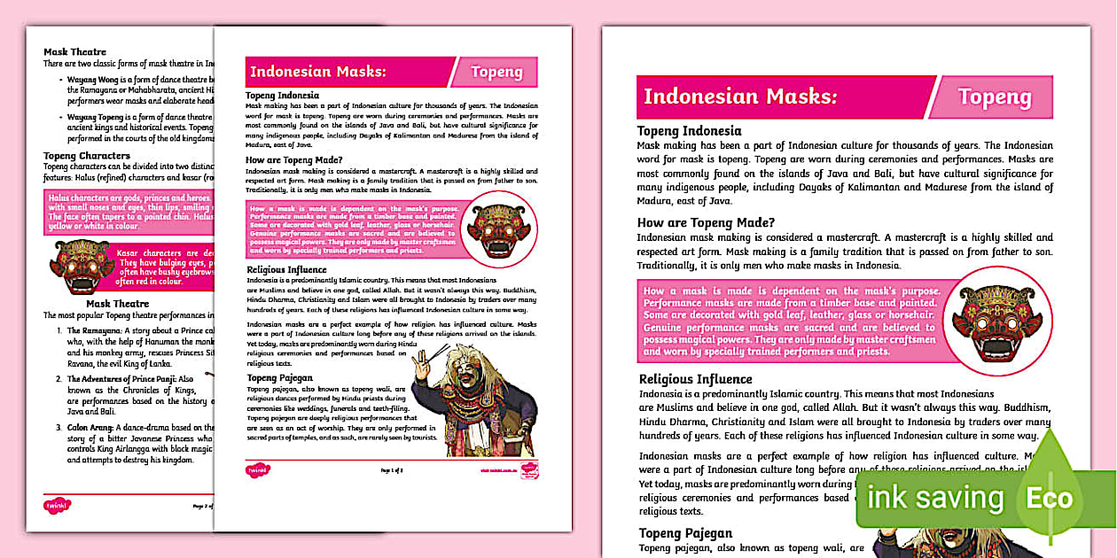 Indonesian Performance Masks Fact File (teacher made)
