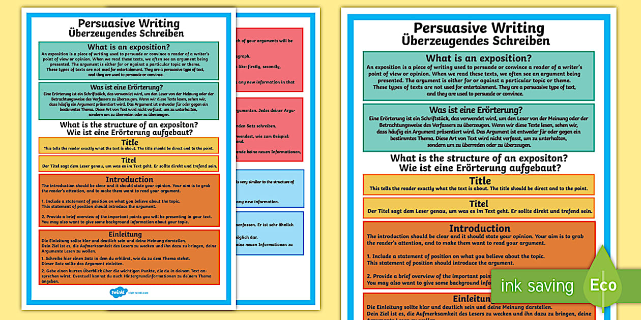 Year 5 Persuasive Writing A4 Display Poster English/German
