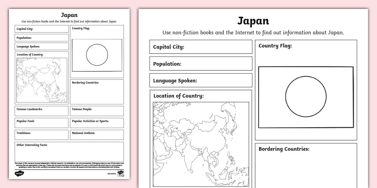 Japan Fact File Worksheet | Geography (teacher made)